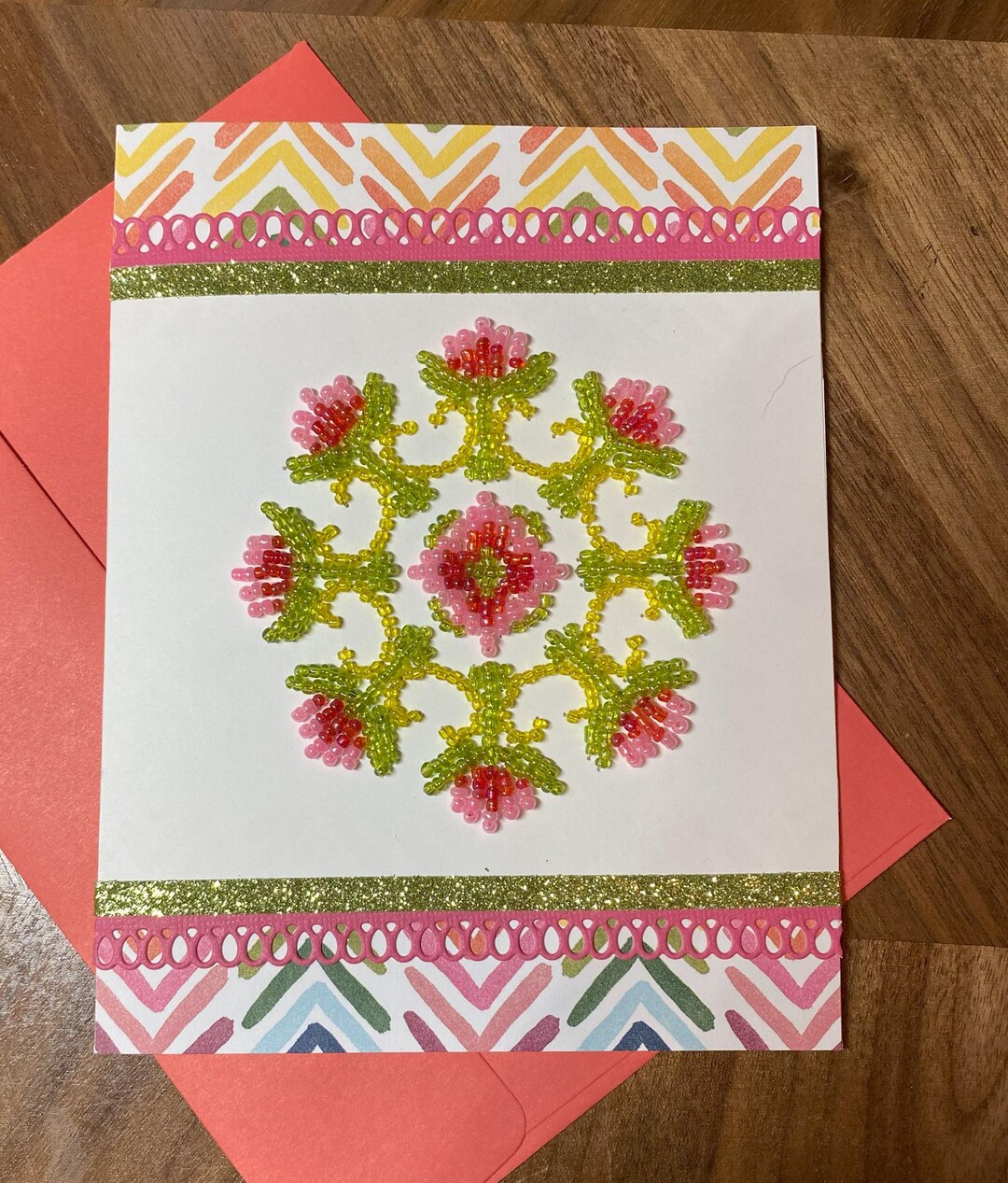 Beaded Flower Embroidered Greeting Card, Unique Handmade Card, Birthday ...