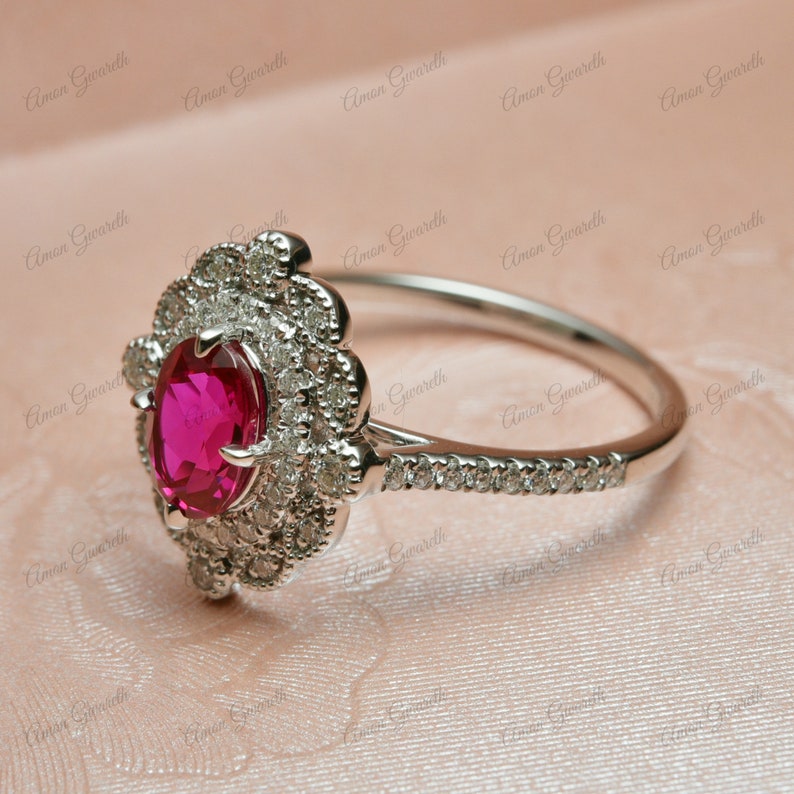 Victorian Ruby Anniversary Ring, 14K Gold Moissanite Accent - Etsy