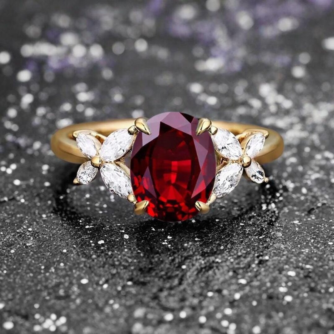 Ruby Ring Vintage Oval Ruby Ring Solid 14k Rose Gold Ring Unique Red ...