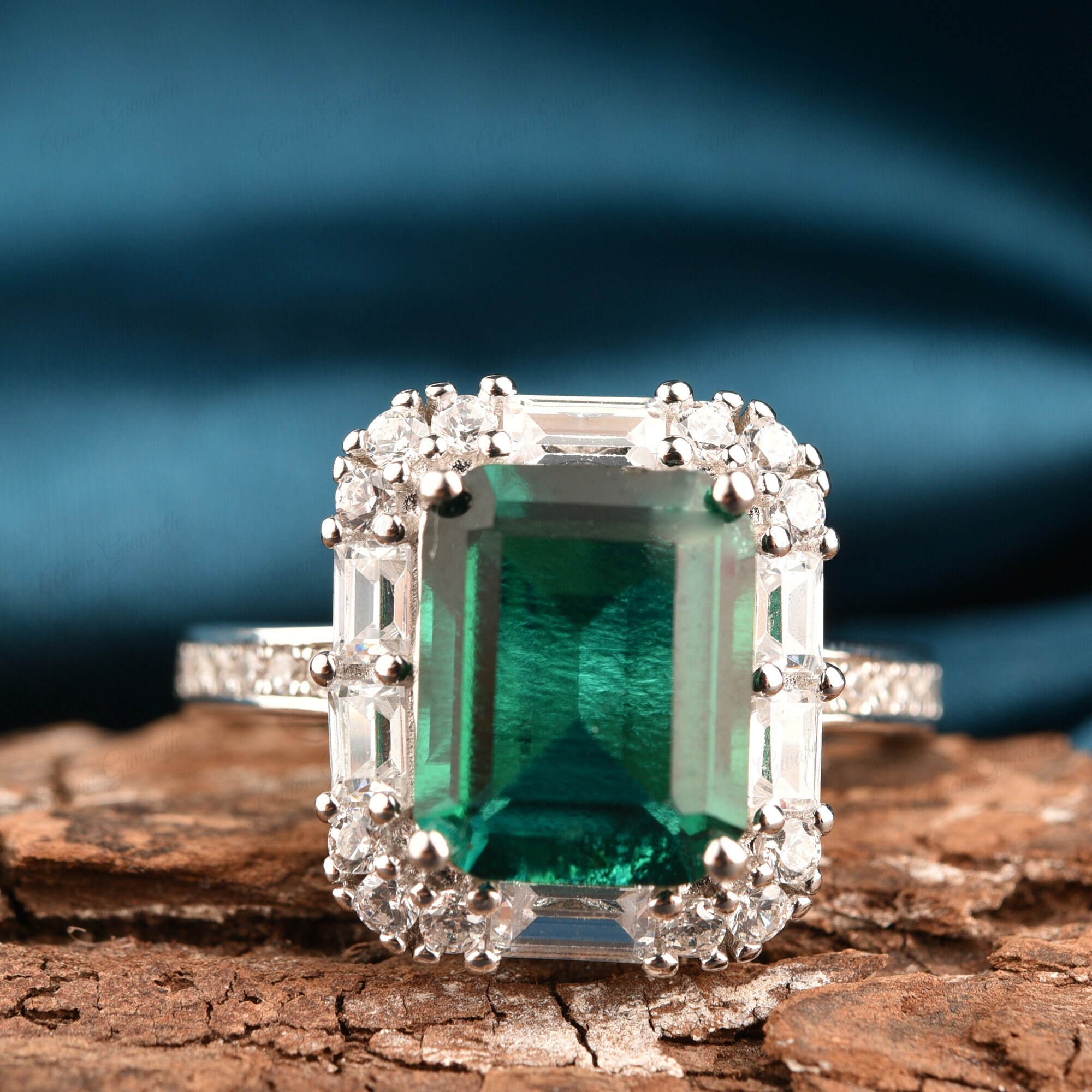 Antique Emerald Cut Emerald Ring Art Deco Simulate Diamond - Etsy