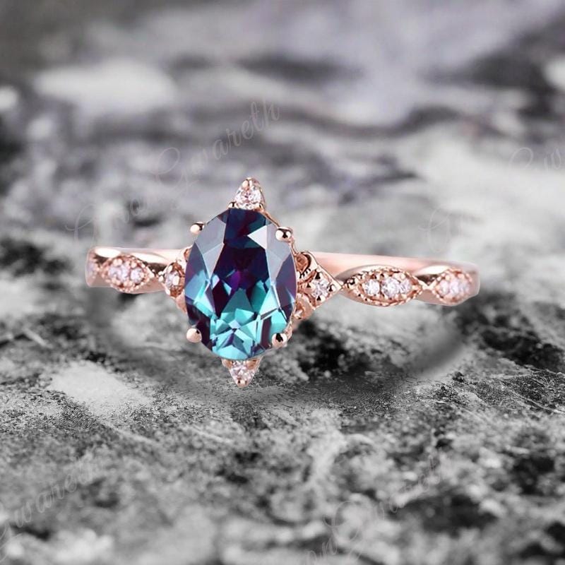 Alexandrite Ring Dainty Ring Oval Cut Alexandrite Engagement Ring Art ...