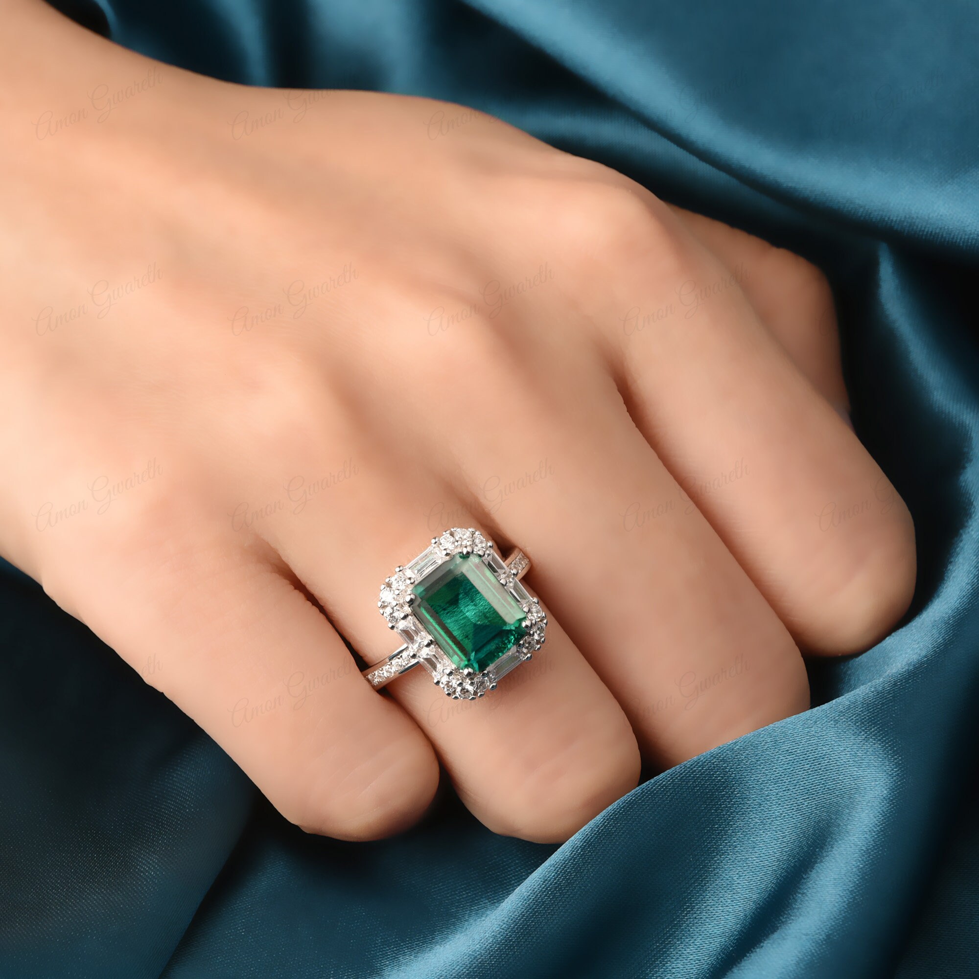 Antique Emerald Cut Emerald Ring Art Deco Simulate Diamond - Etsy