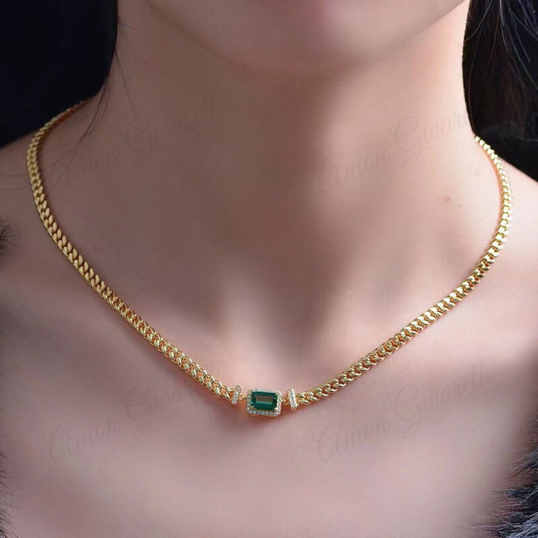 Vintage Emerald Shape Emerald Necklace Delicate Emerald Necklace ...