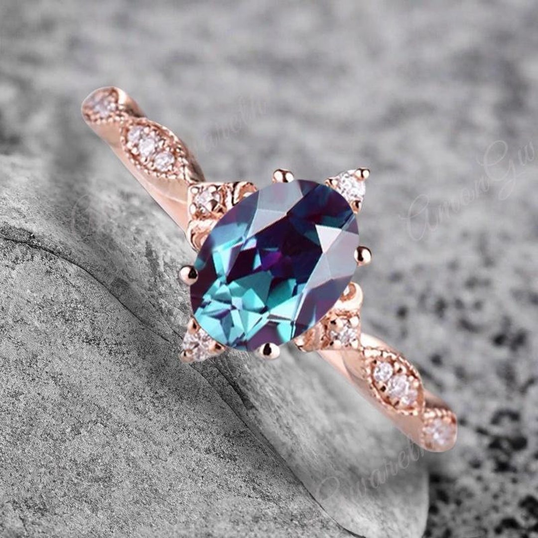 Alexandrite Ring Dainty Ring Oval Cut Alexandrite Engagement Ring Art ...