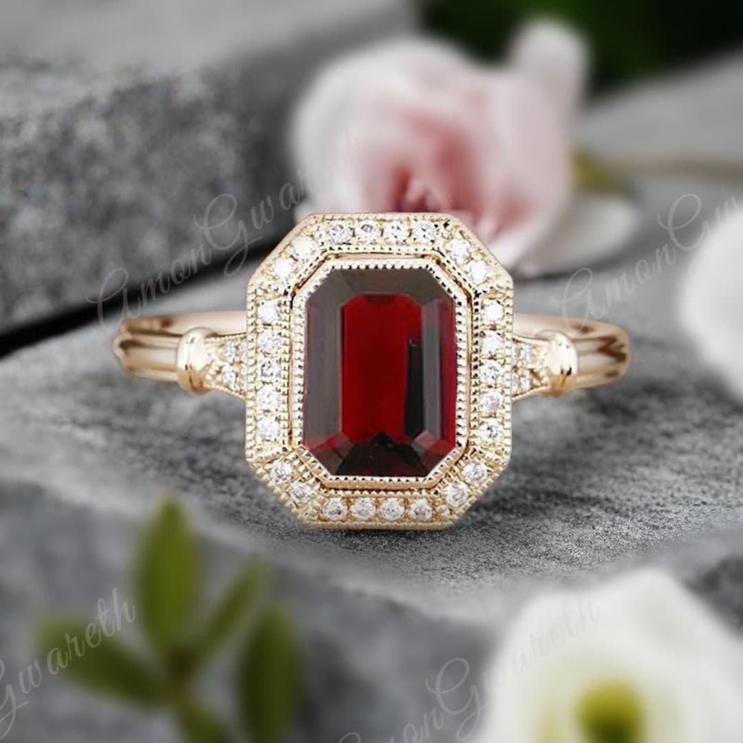 Vintage Ruby Ring Art Deco Ruby Engagement Rings July Birthstone Ring ...