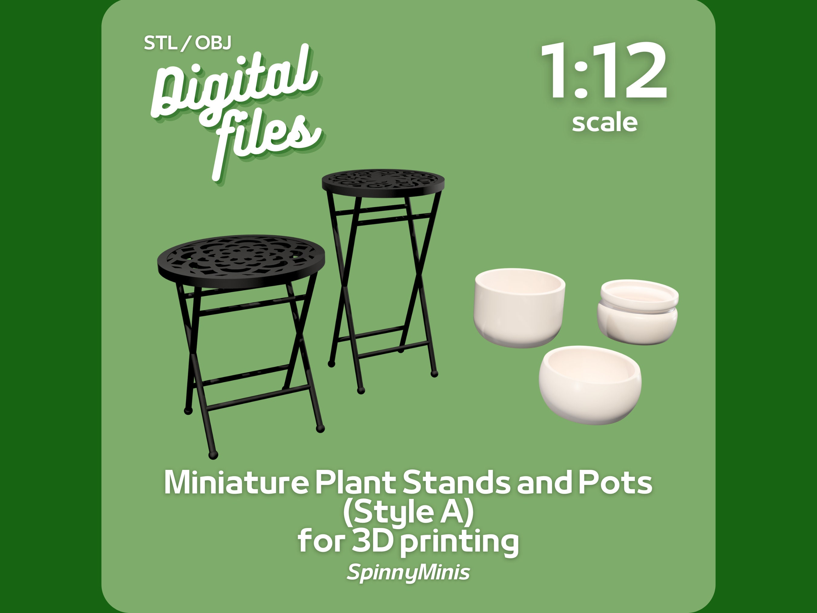 Digital Files - 1:12 Miniature Plant Stands & Pots - Style A - Models ...