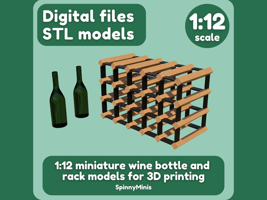 Digital Files - 1:12 Miniature Wine Bottle and Rack - Models for 3D ...