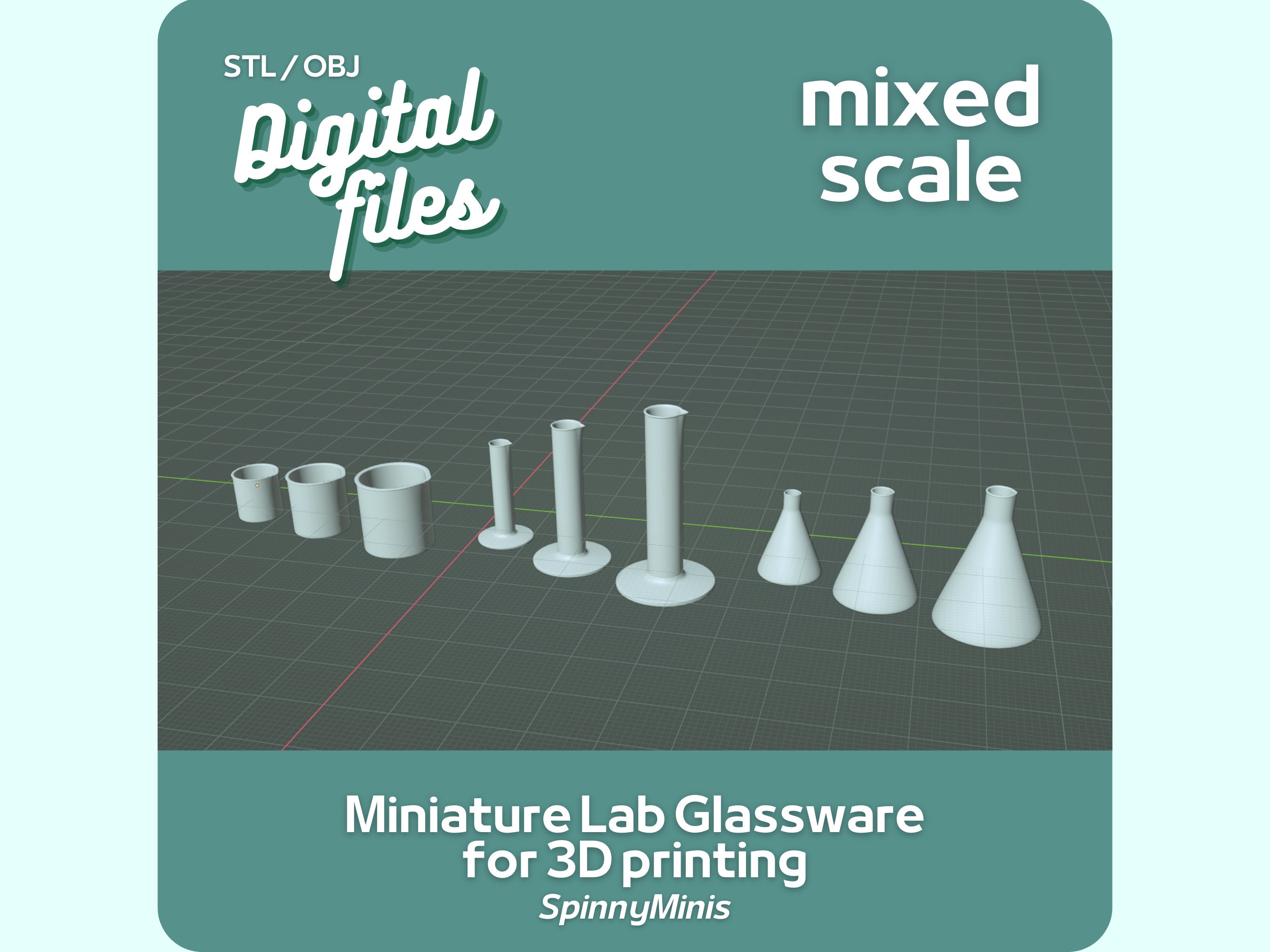 Digital Files - Mixed Scale Miniature Lab Glassware - Beaker, Conical ...