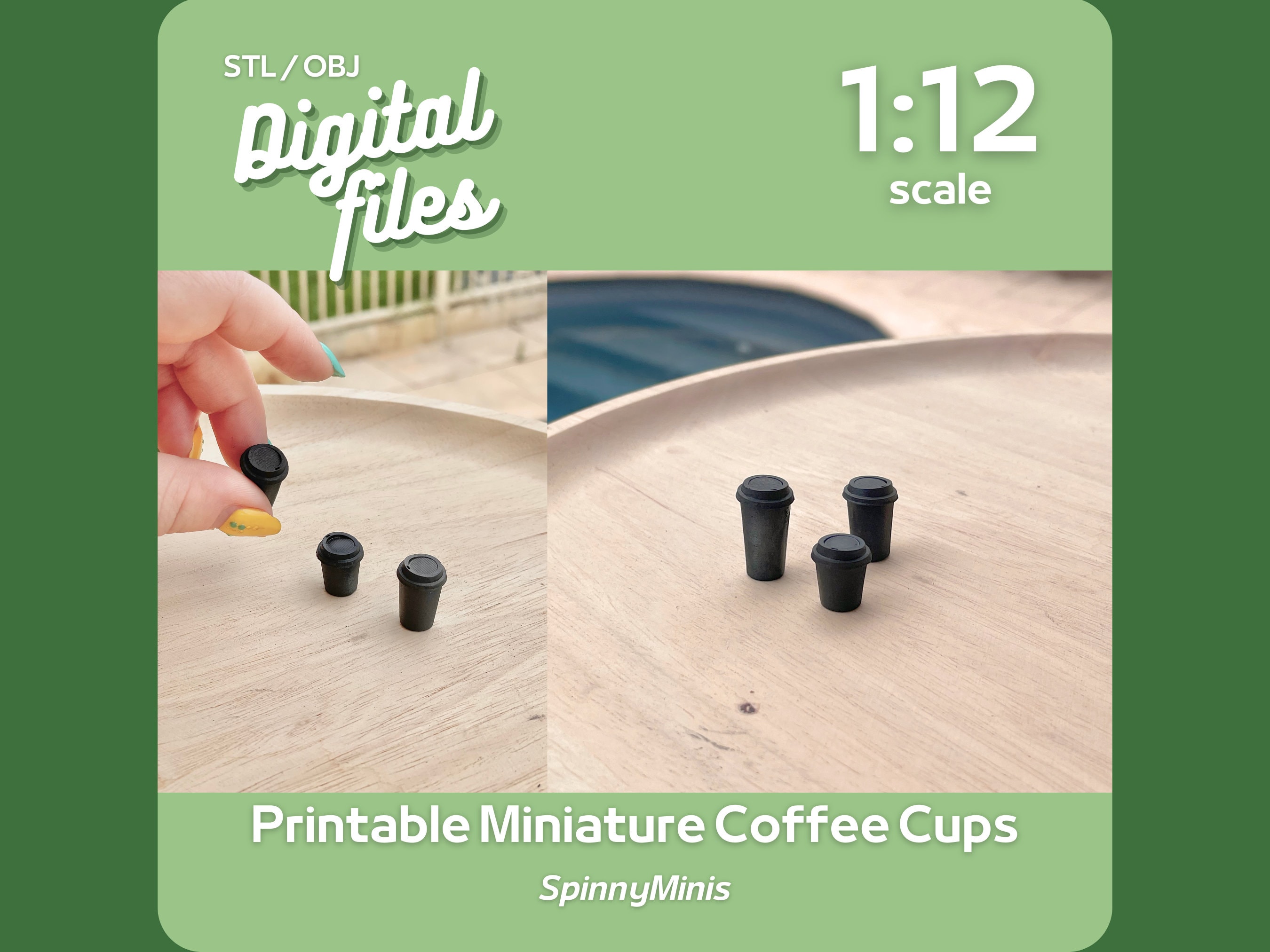 Digital Files 1:12 Miniature Coffee Cups With Lid Three Sizes Models ...