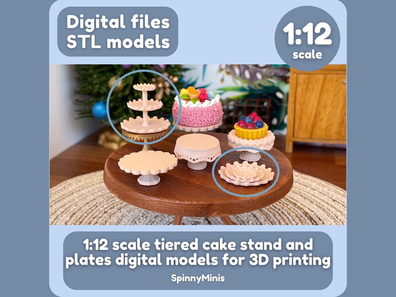 Digital Files - 1:12 Miniature Tiered Cake Stand and Serving Plates ...