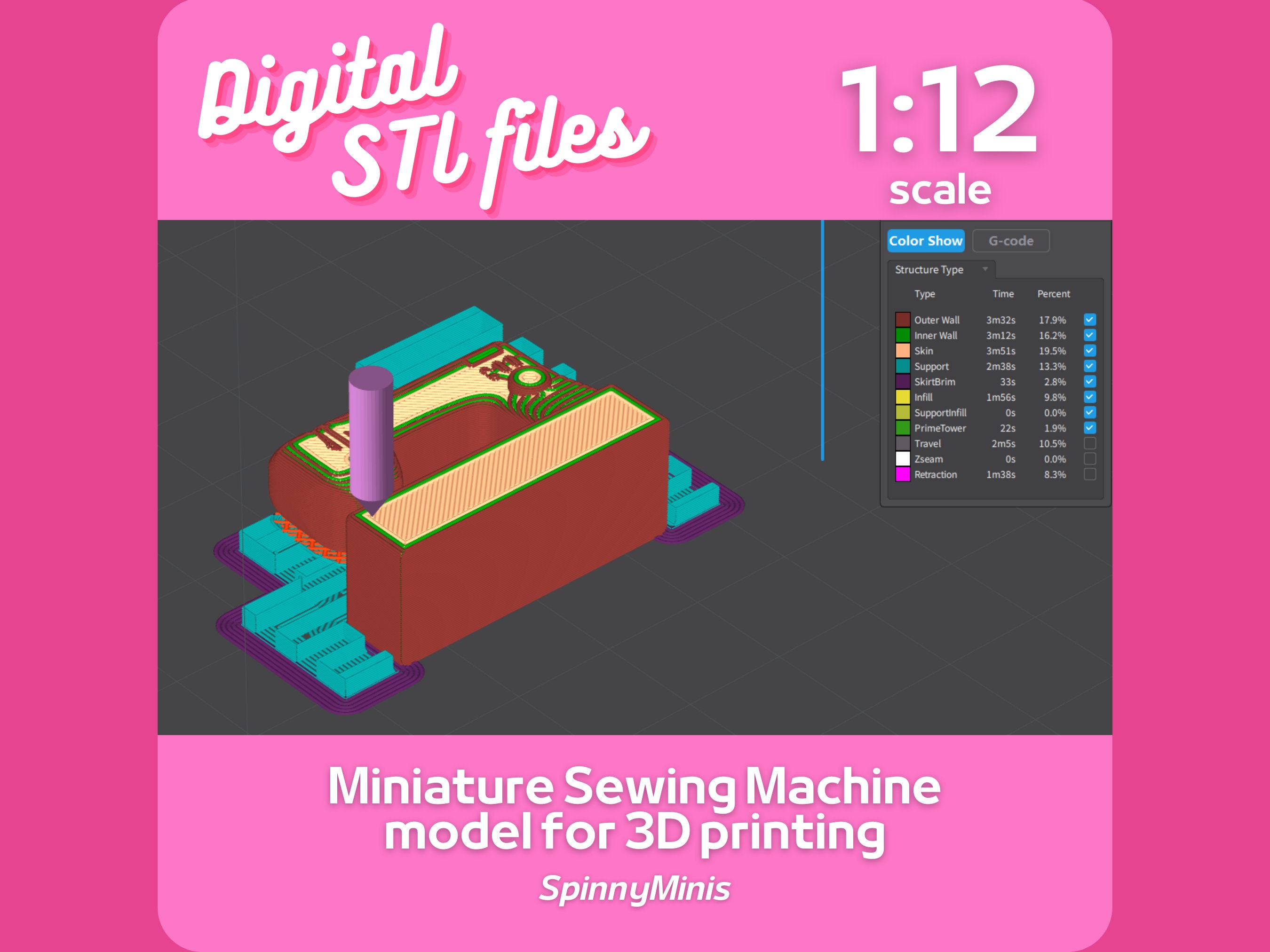 Digital Files 1:12 Miniature Modern Sewing Machine STL Models for 3D ...