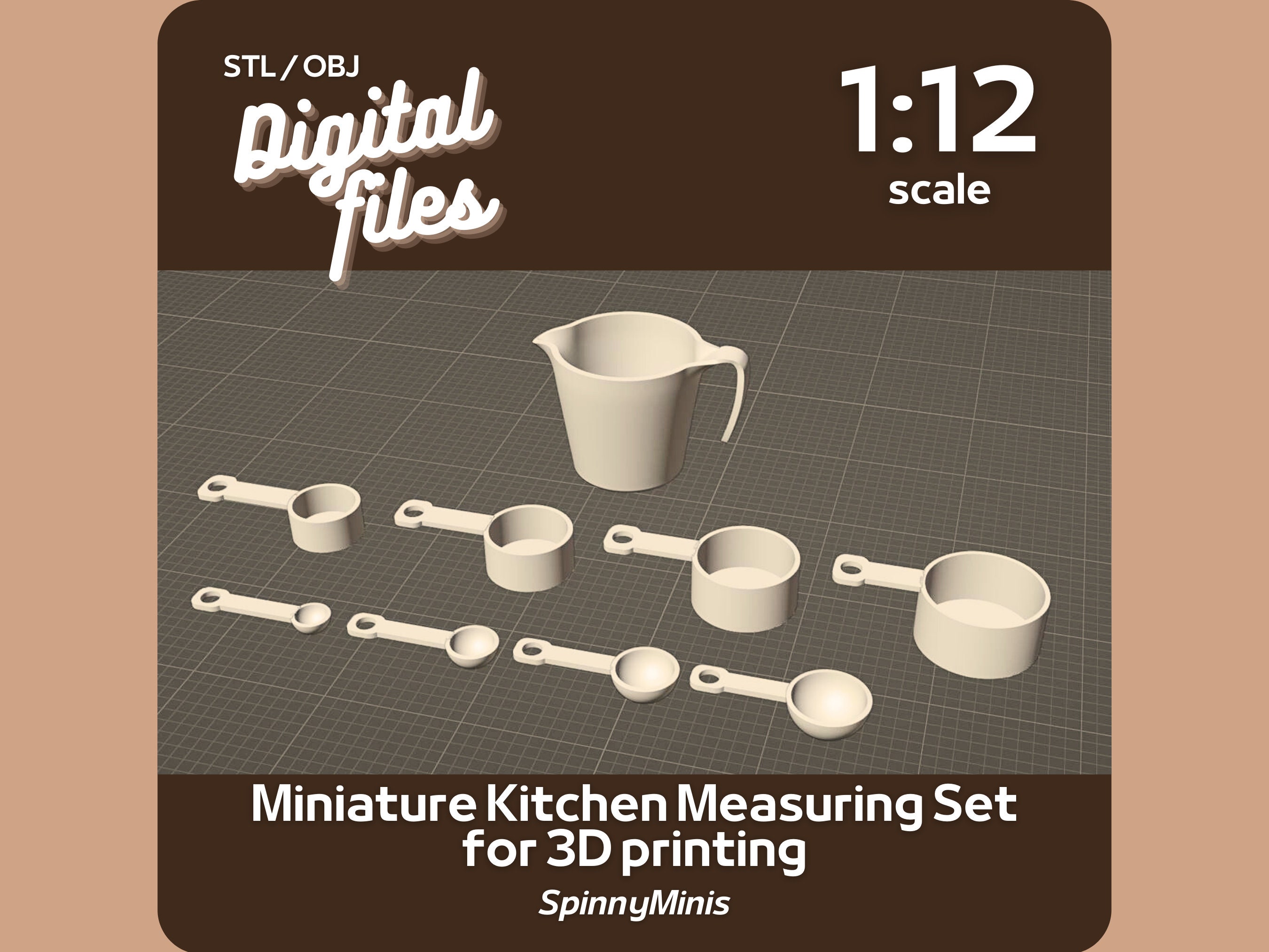 Digital Files - 1:12 Miniature Kitchen Measuring Cup, Spoon and Jug Set ...