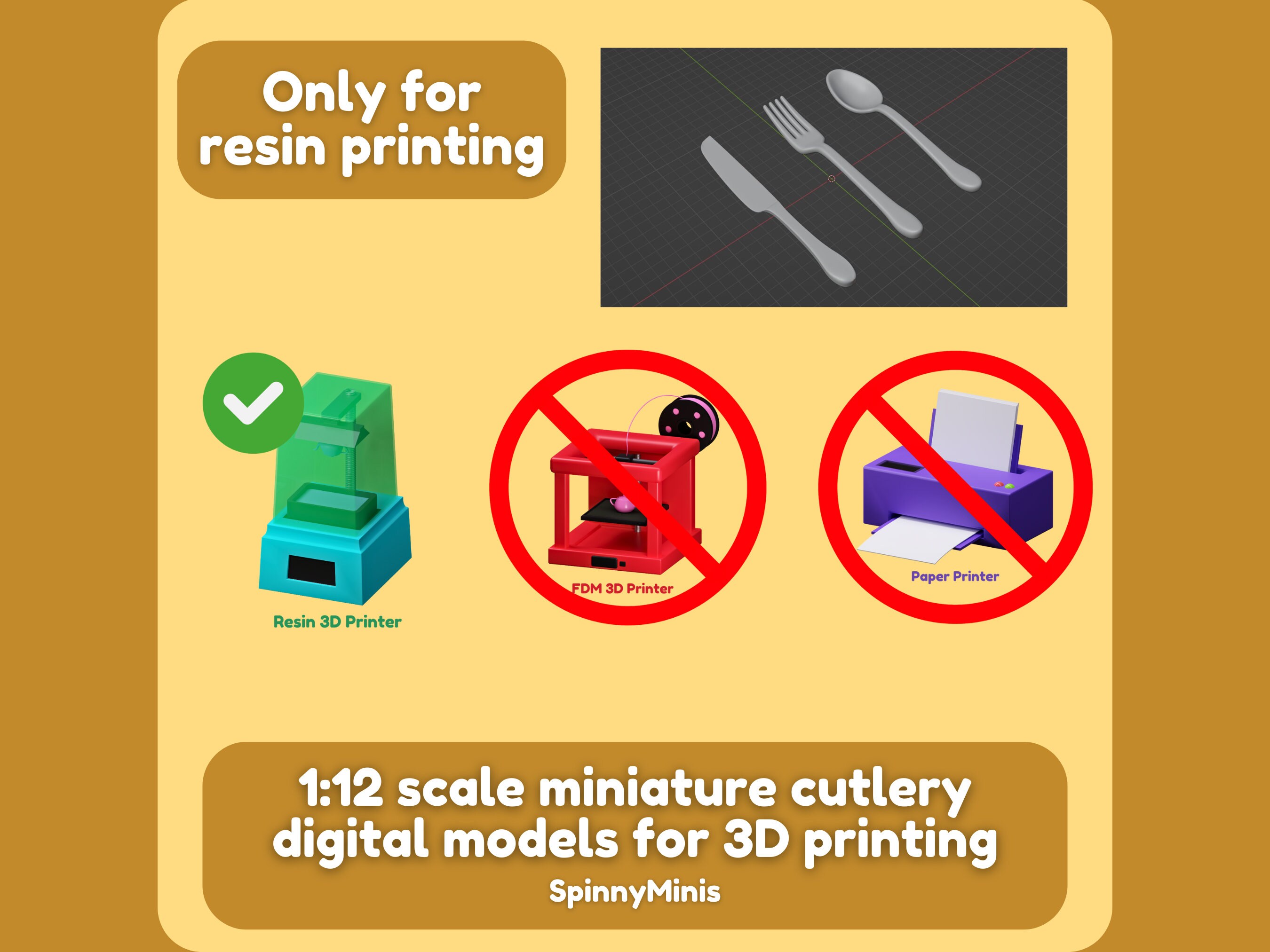 Digital Files - 1:12 Miniature Cutlery - Model for 3D Resin Printing ...