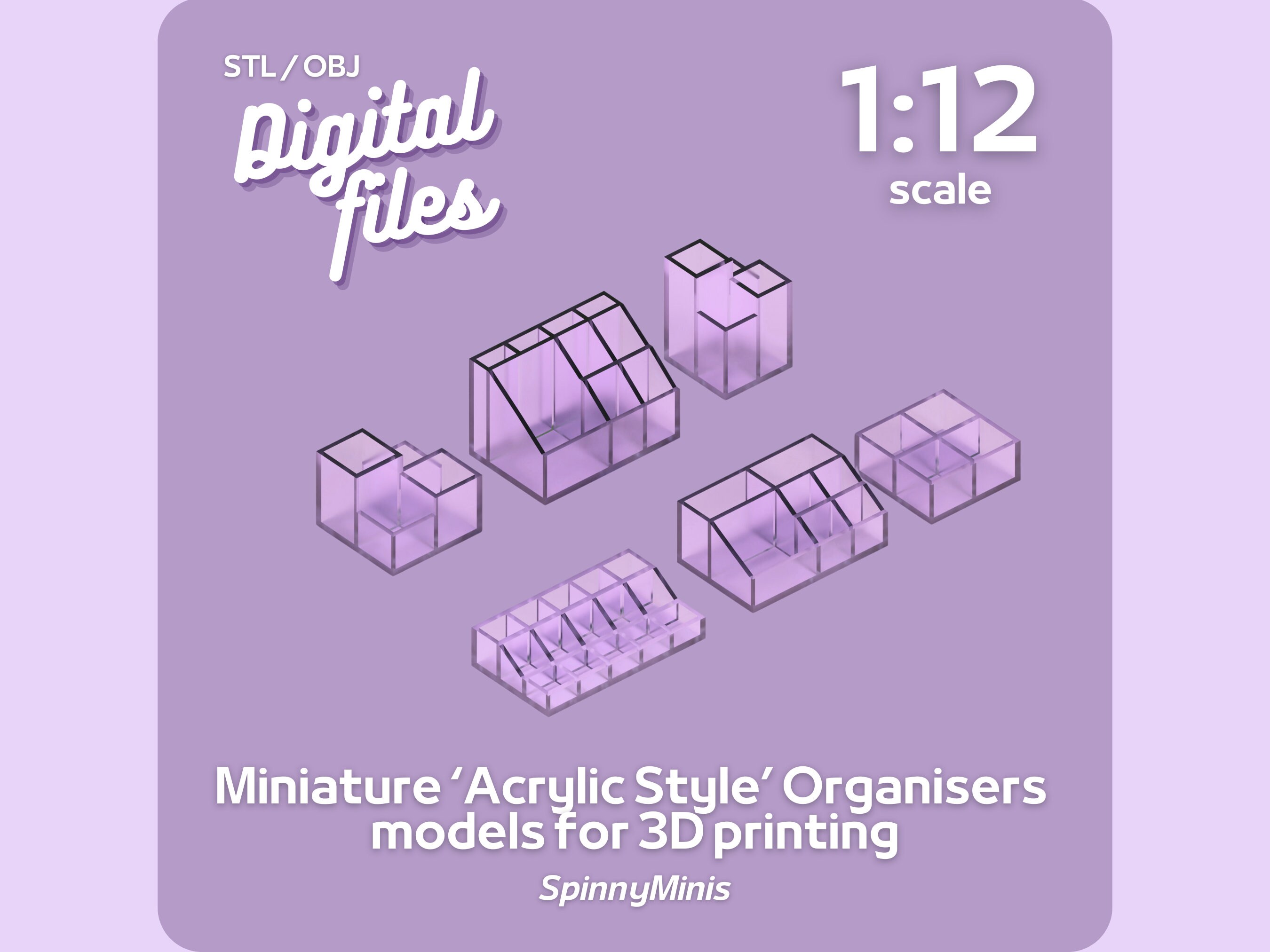 Digital Files - 1:12 Miniature 'acrylic Style' Desk Organisers (set of ...