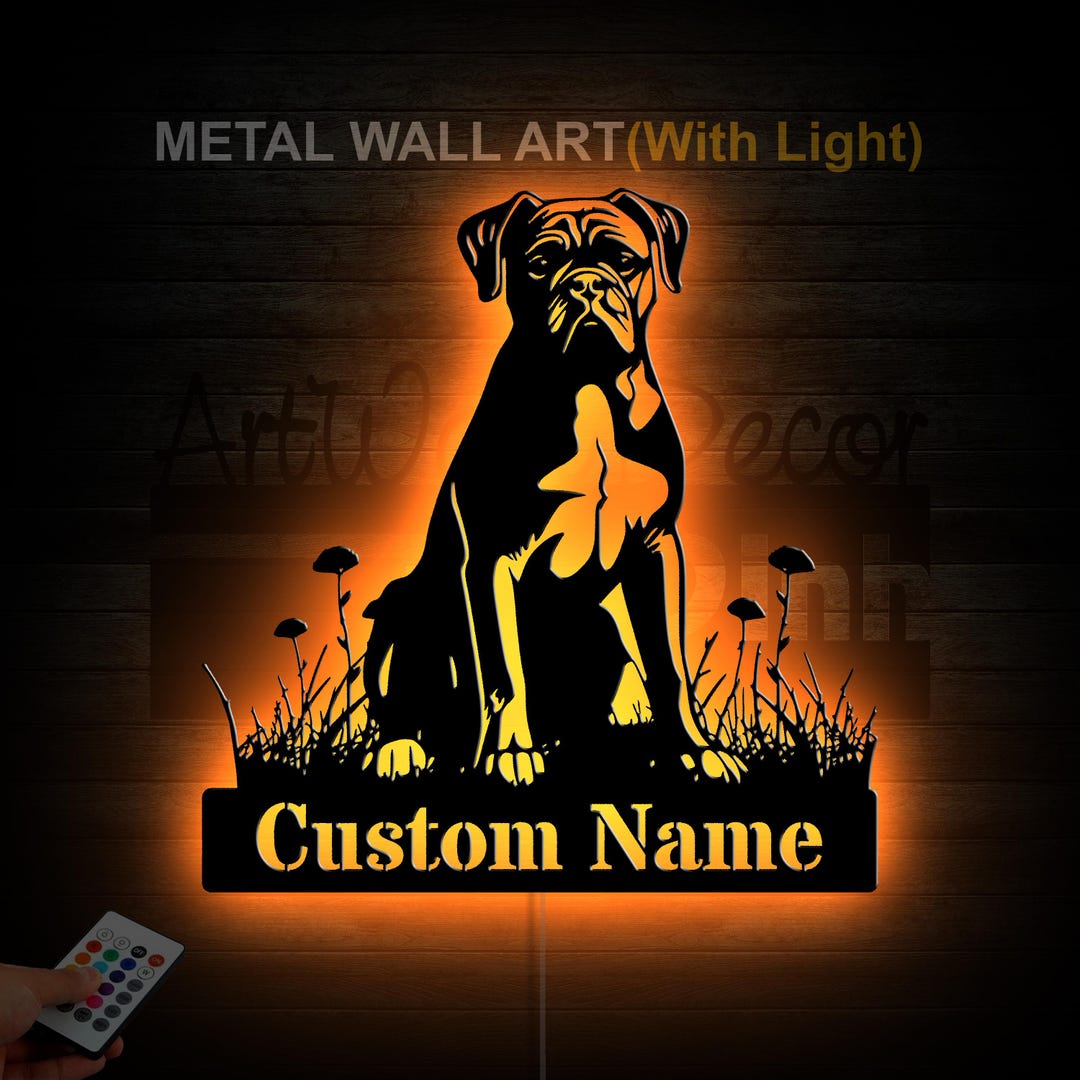 Custom Boxer Dog Metal Sign LED Lights Boxer Dog Metal Wall Art Dog ...