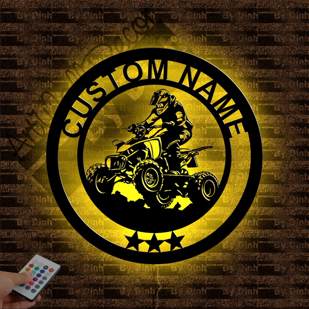 Personalized ATV Rider Metal Wall Art, Quad Bike Metal Sign LED Light ...