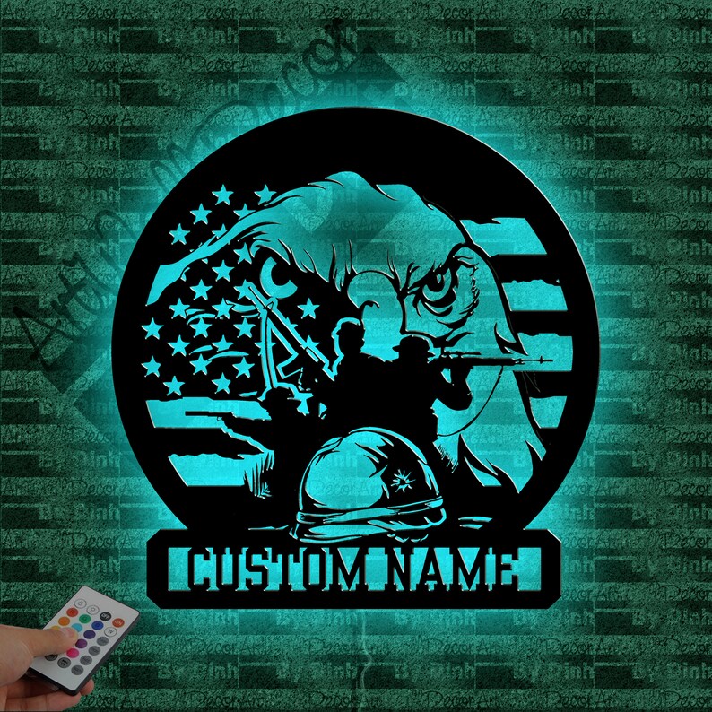 Custom US Soldier Salute Metal Sign LED Light, Military Metal Wall Art ...