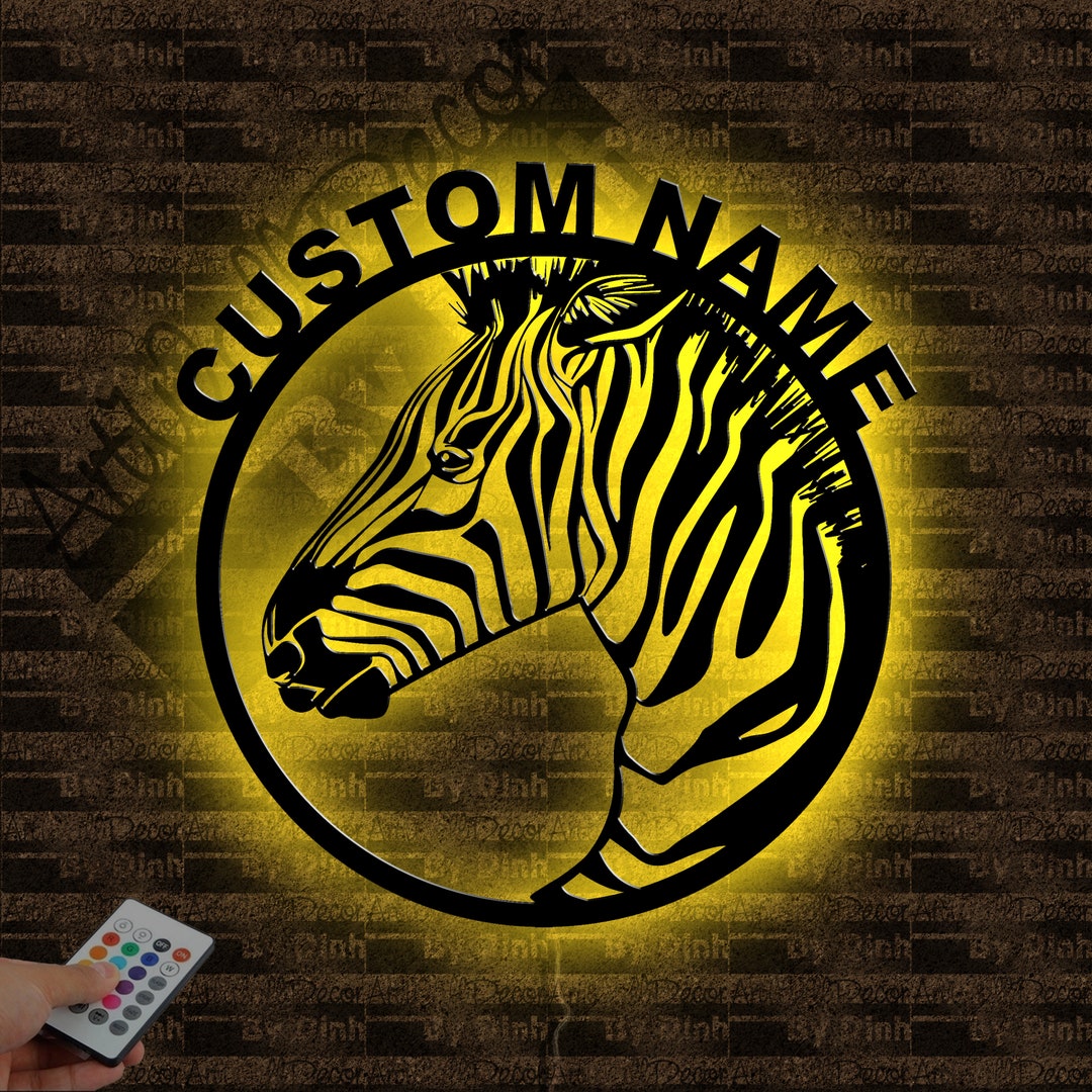 Personalized Zebra Horse Metal Sign LED Light, Zebra Lover Name Sign ...