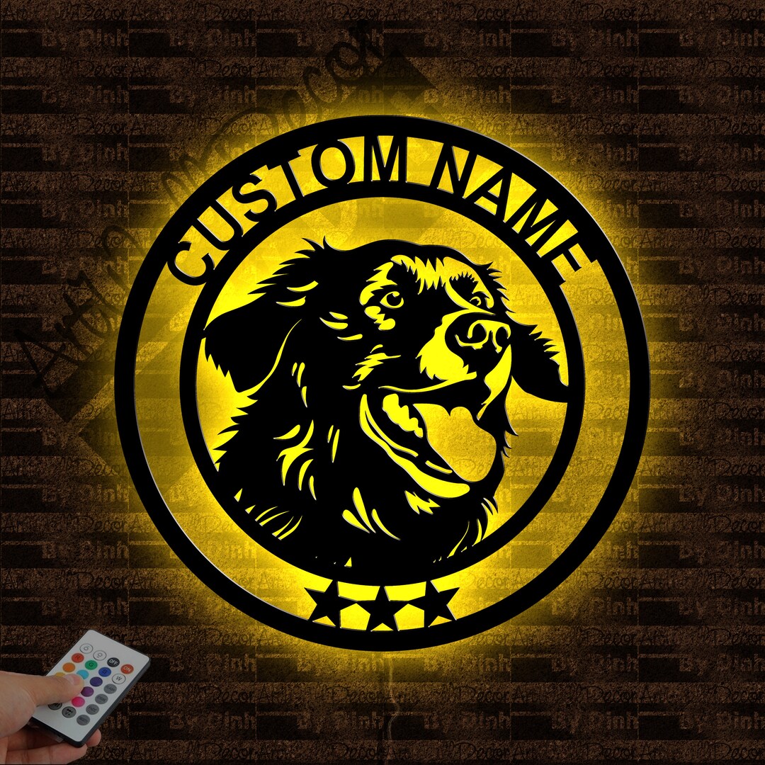Custom Golden Retriever Dog Metal Sign LED Light, Dog Metal Wall Art ...