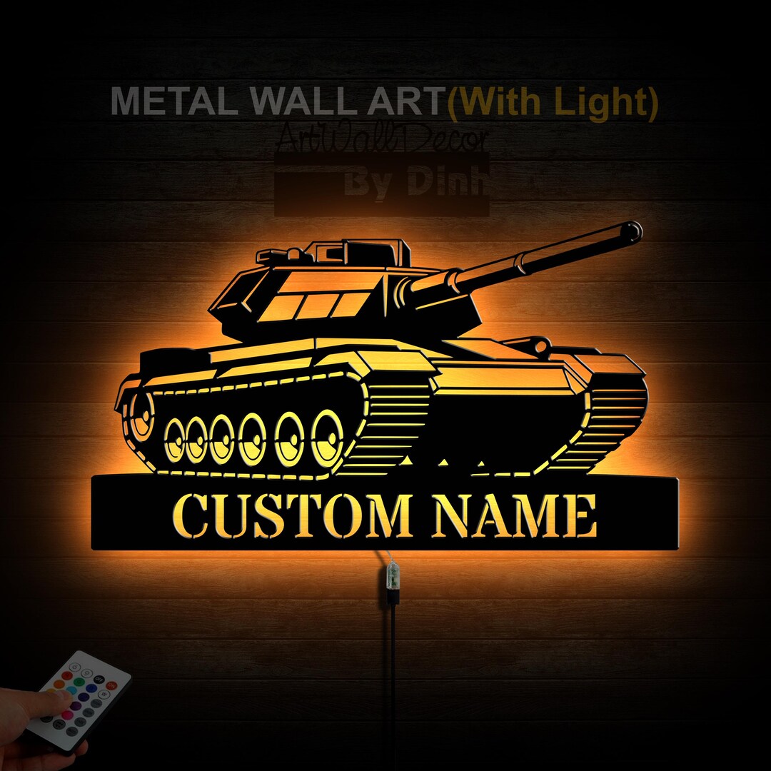Personalized Military Tank Metal Sign LED Light Battle Tank Metal Wall ...