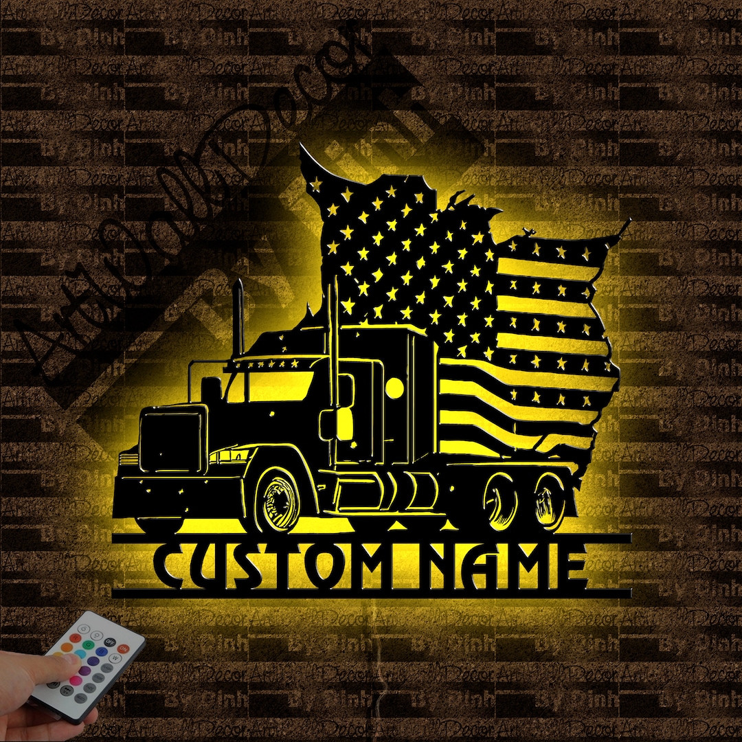 Personalized American Truck Metal Sign LED Light, US Truck Metal Wall ...