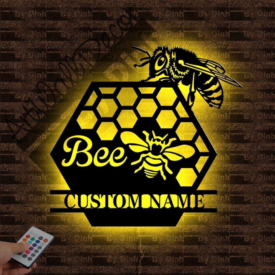 Custom Beehive Metal Sign LED Light, Bee Metal Wall Art, Bee Wall ...