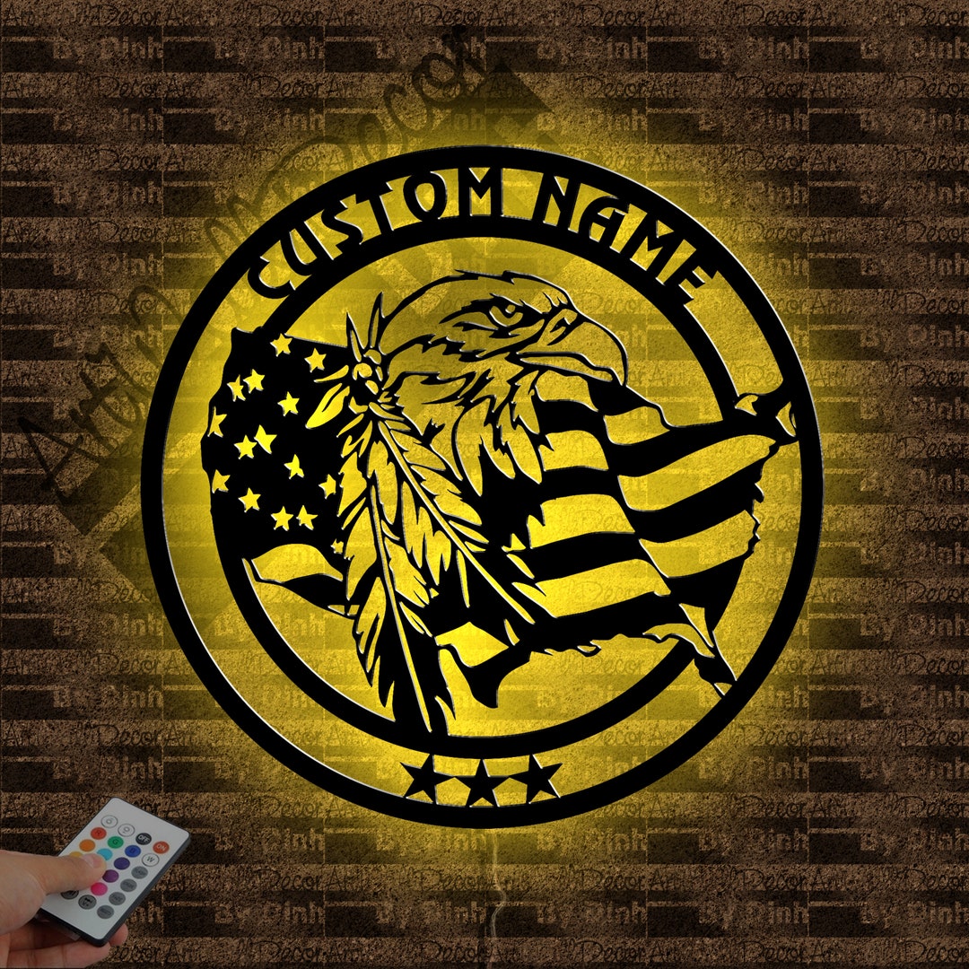 Personalized US Eagle Metal Wall Art LED Light, Custom Eagle Metal Sign ...