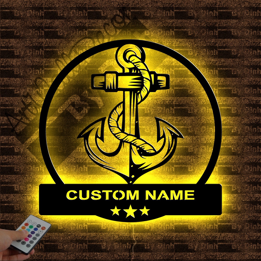 Personalized Anchor Metal Sign LED Light, Anchor Metal Wall Art, Anchor ...