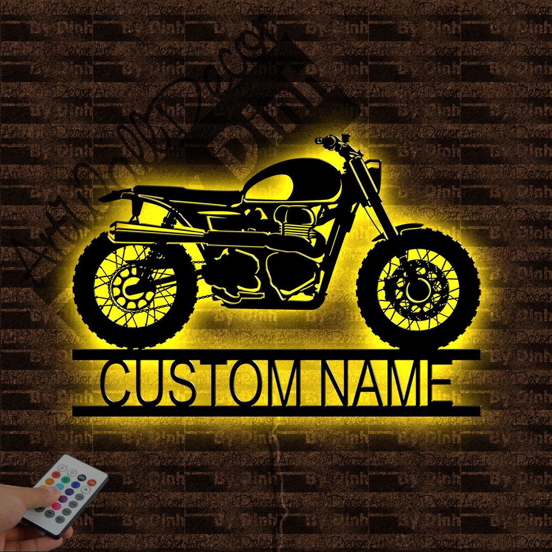 Personalized Motorcycle Metal Wall Art LED Light, Custom Motorcycle ...