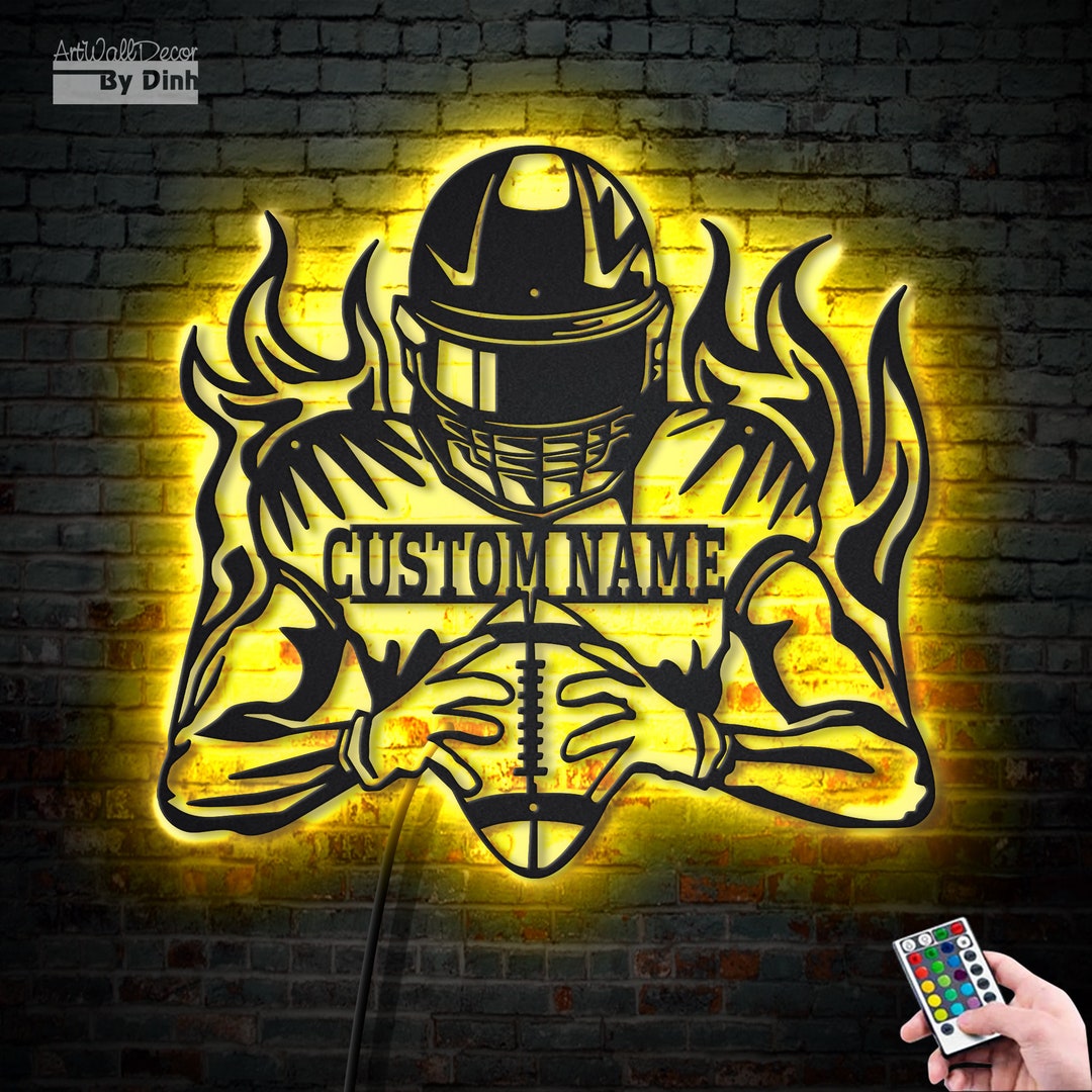 American Lineman Football LED Metal Sign With Name - Ideal for Kid’s ...