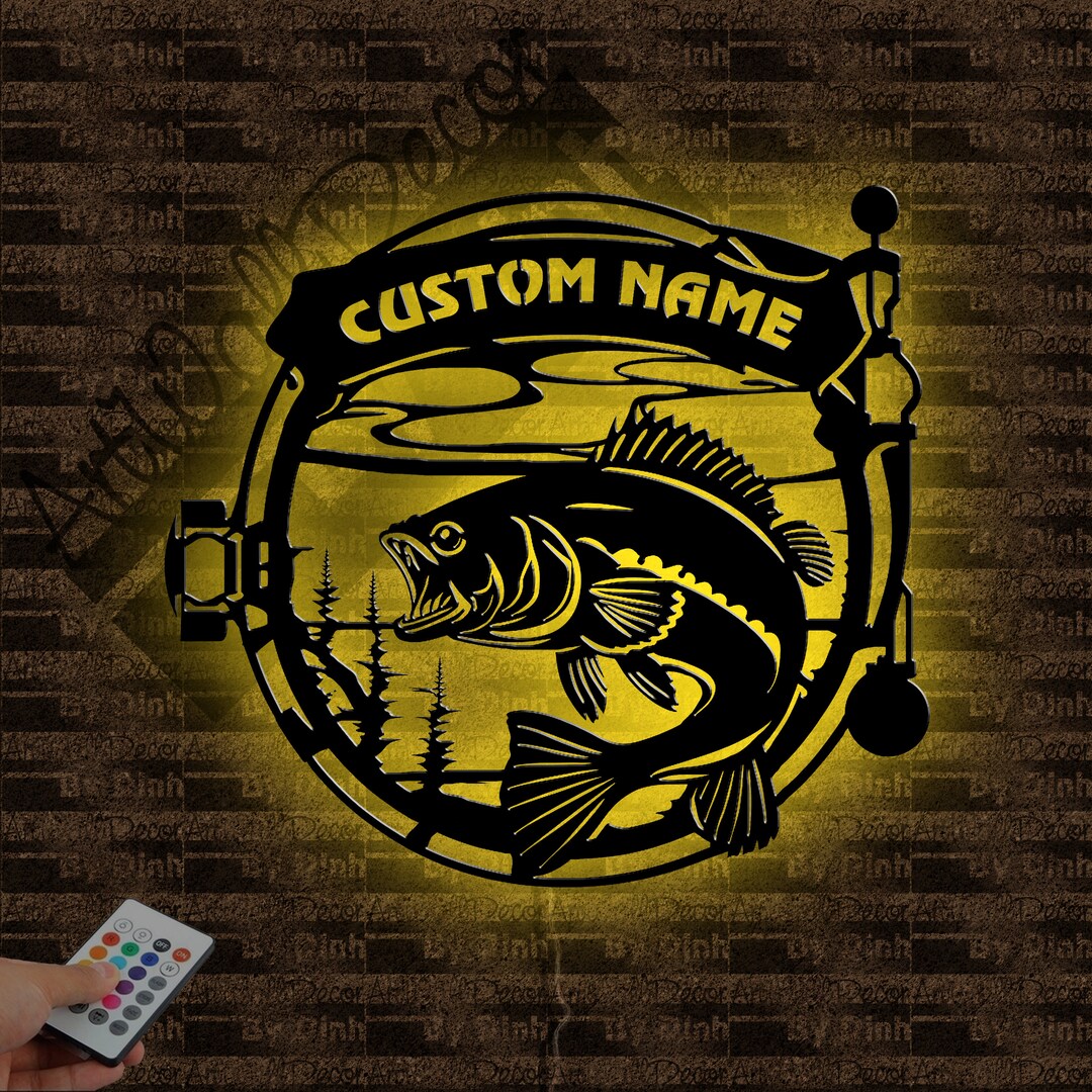 Personalized Fishing Metal Wall Decor LED Light, Bass Fishing Metal ...