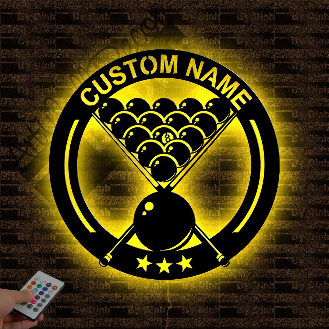 Custom Billiards Metal Sign LED Light, Billiards Metal Wall Art ...