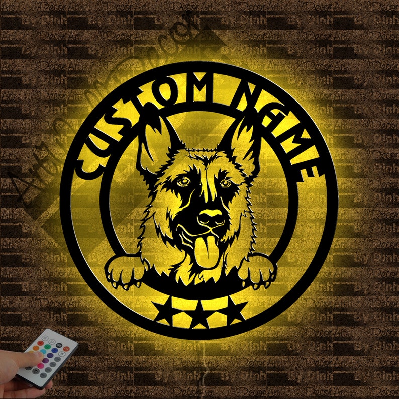 Personalized German Shepherd Metal Wall Art LED Light, German Shepherd ...