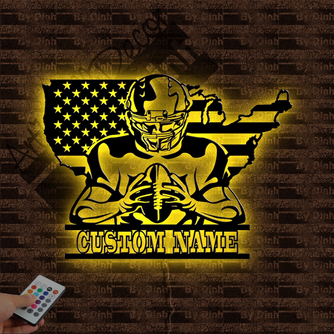 Custom American Football Player Metal Sign LED Light, Football Player ...