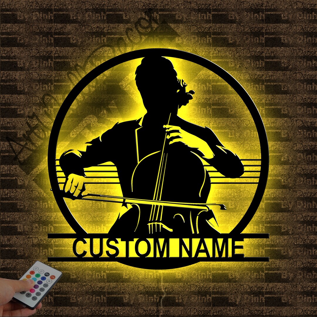 Personalized Cello Player Metal Sign LED Light, Cello Metal Wall Decor ...