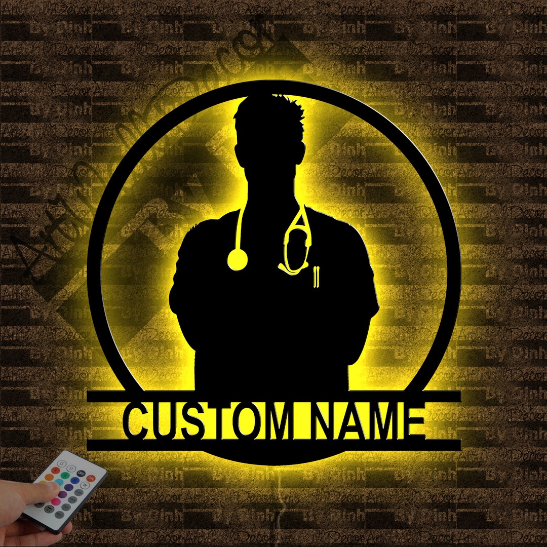 Custom Male Doctor Metal Sign LED Light, Doctor Name Sign, Thank You ...