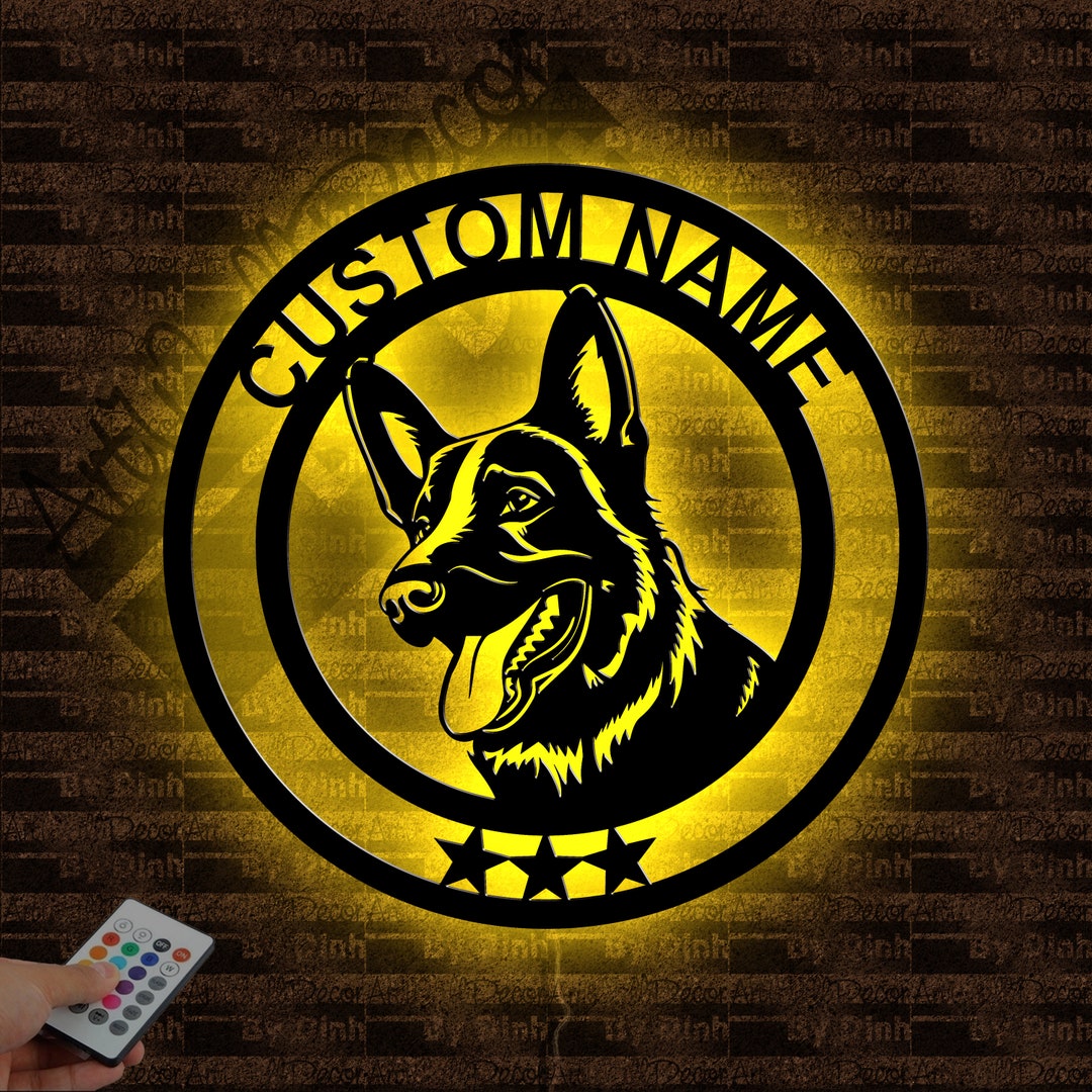 Custom German Shepherd Dog Metal Sign LED Light, Dog Metal Wall Art ...