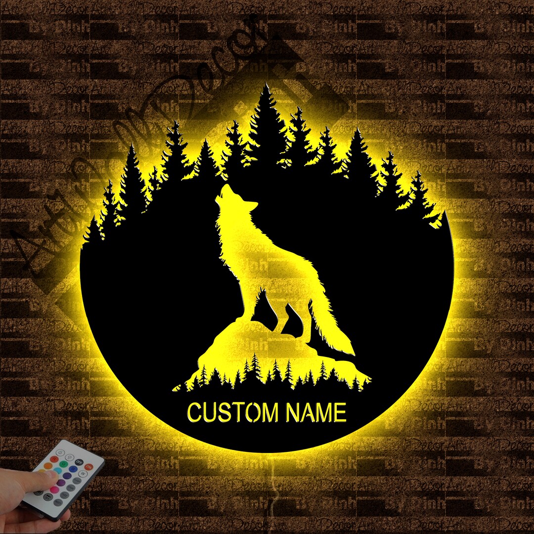 Howling Wolf Metal Sign LED Light, Custom Wolf Metal Wall Art, Wolf ...