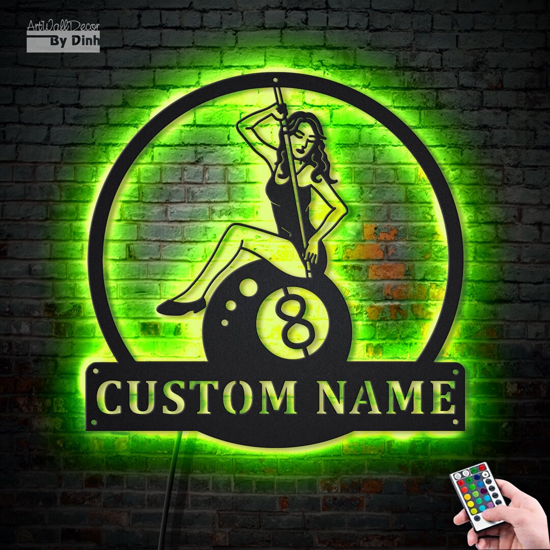 Custom Billiard Girl Metal Wall Art With LED Light - Personalized ...