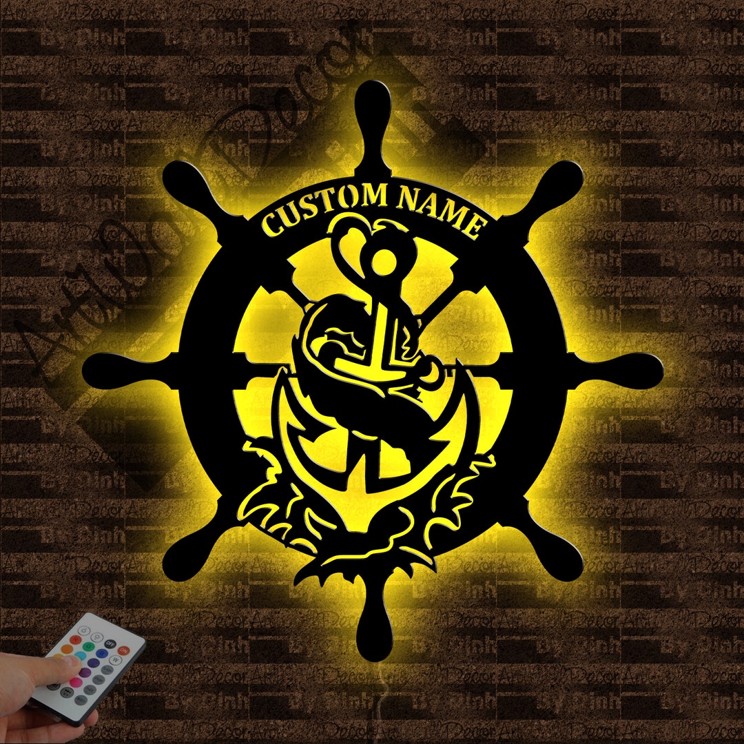 Personalized Anchor Nautical Metal Sign LED Light, Anchor Metal Wall ...