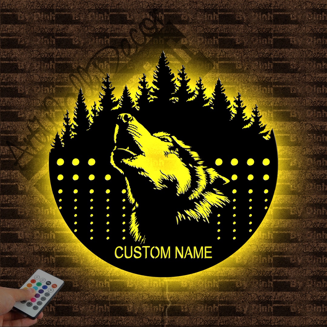 Custom Wolf Metal Wall Art LED Light, Wolf Metal Sign, Wolf Metal Wall ...