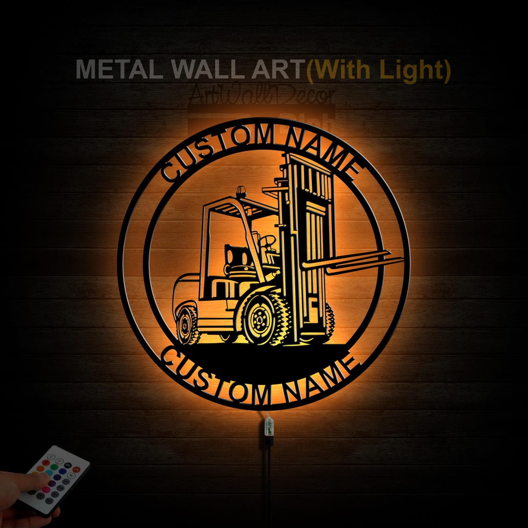 Personalized US Forklift Metal Sign LED Lights Forklift Metal Wall Art ...