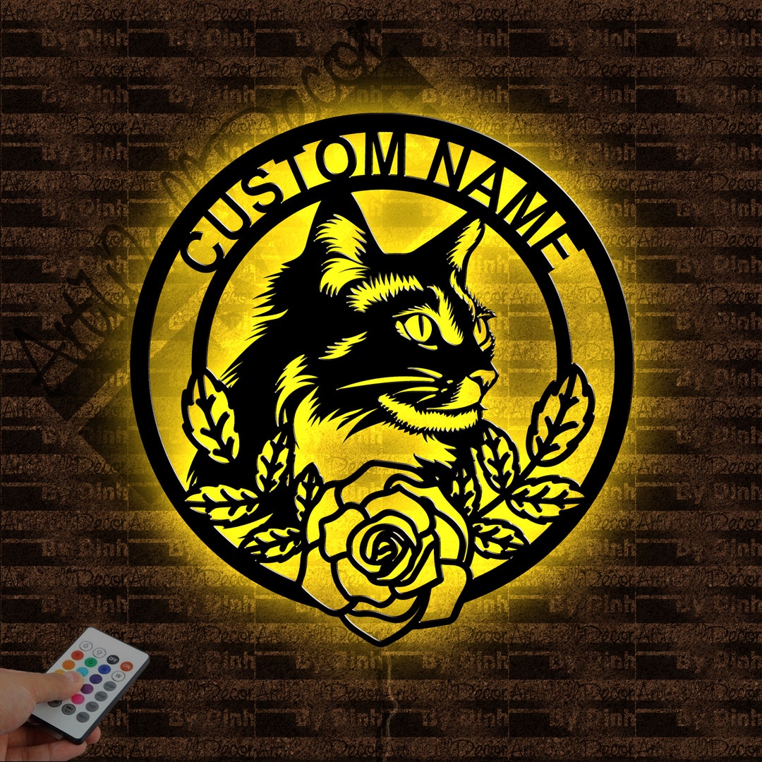 Custom Somali Cat Metal Sign LED Light, Somali Cat Metal Wall Art, Cat ...