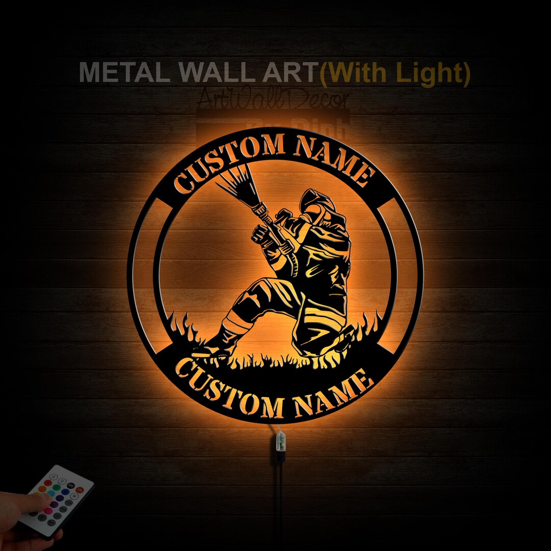 Personalized Firefighter Metal Sign LED Light Fireman Metal Wall Art ...