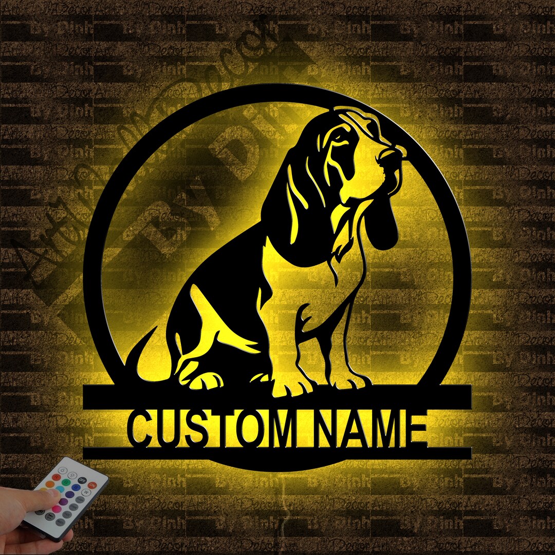 Custom Basset Hound Dog Metal Sign LED Light, Basset Hound Lover Name ...