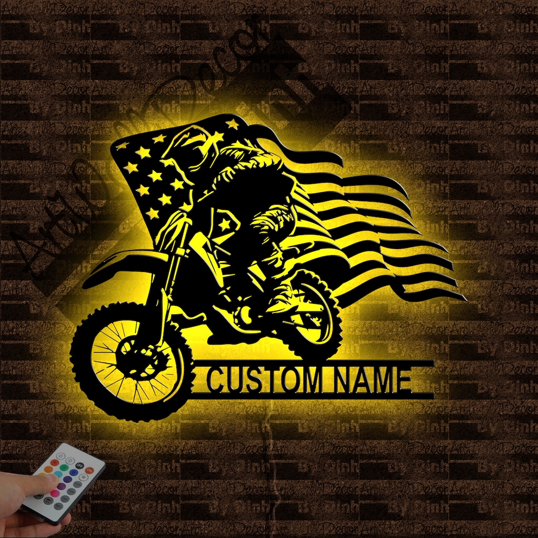 Personalized American Motocross Biker Metal Sign LED Light, US Dirt ...