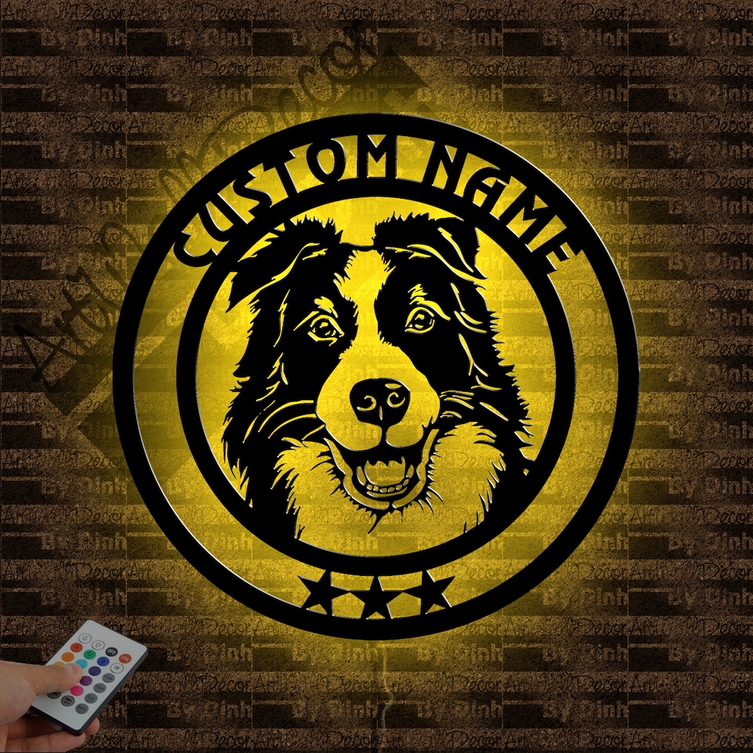 Personalized Border Collie Metal Wall Art LED Light, Border Collie ...