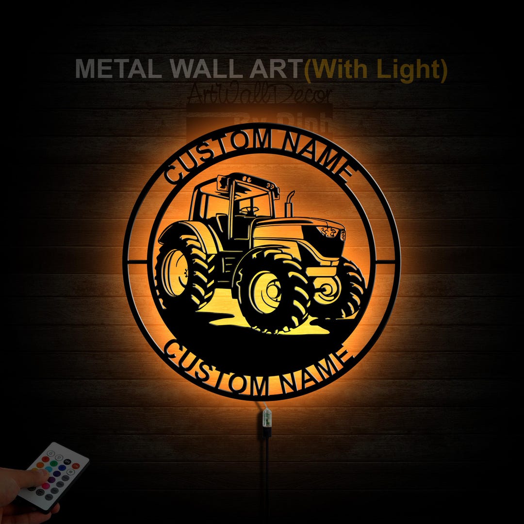 Personalized Tractor Metal Wall Art LED Light Tractor Metal Sign Farmer ...