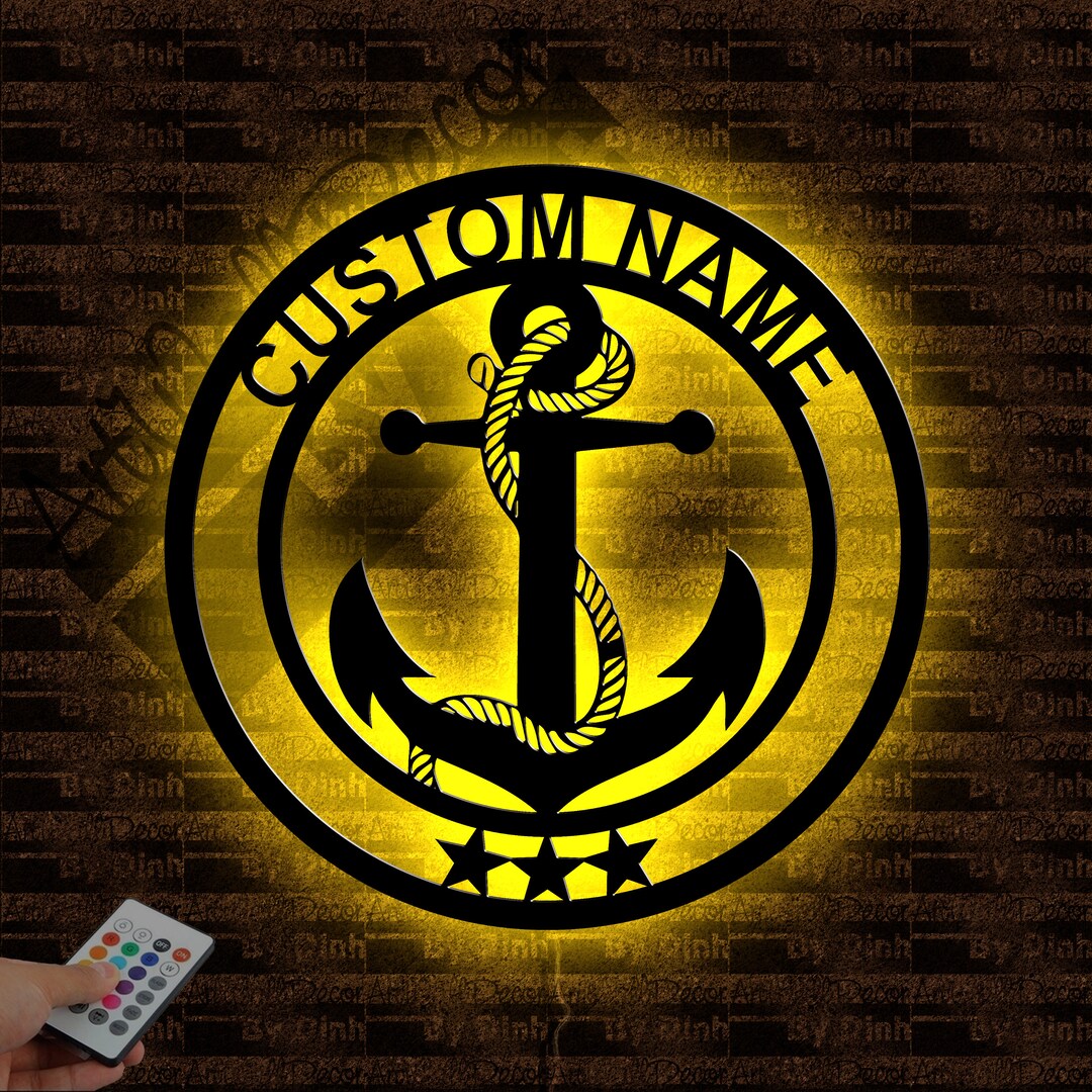 Custom Anchor Metal Wall Art LED Light, Boating Anchor Metal Sign ...