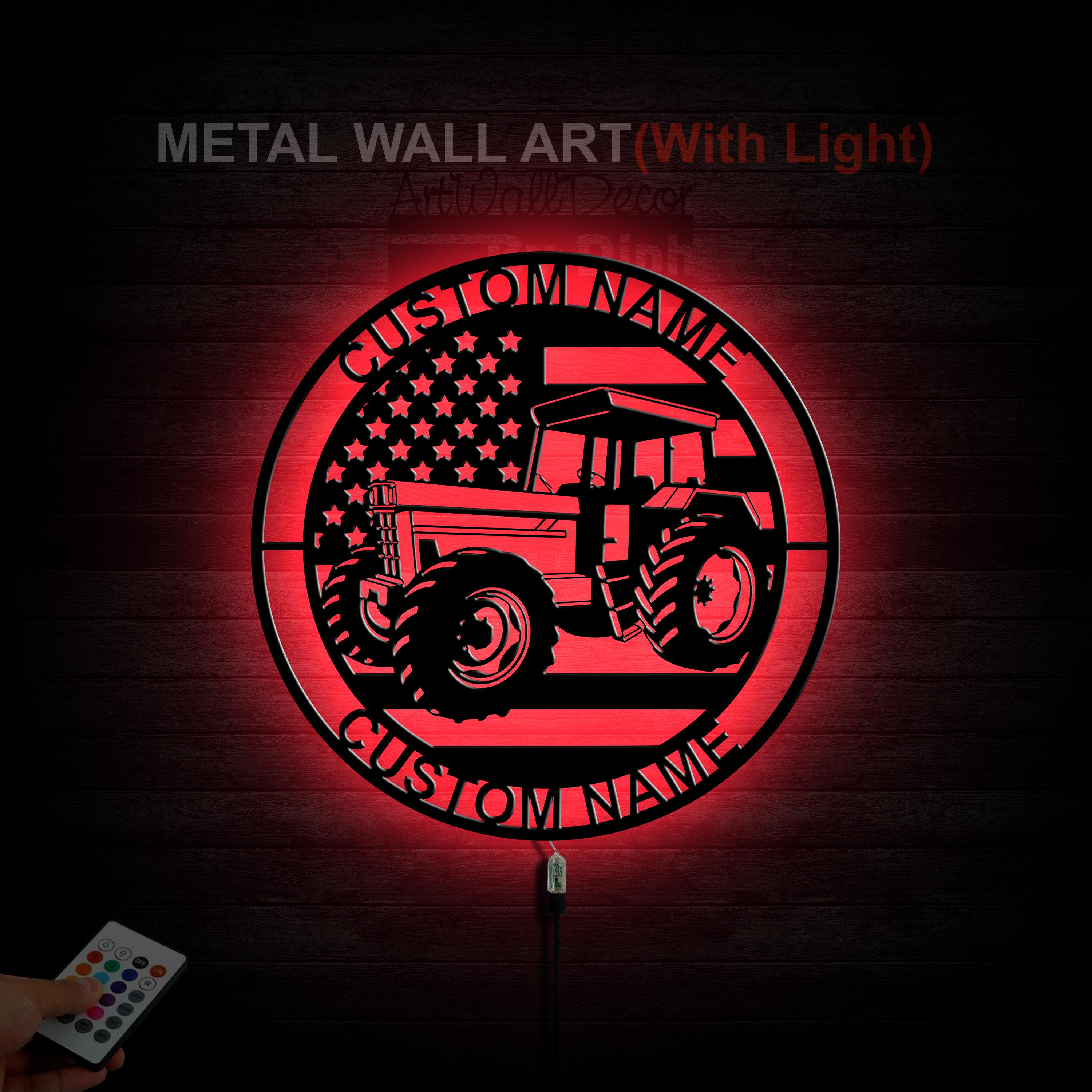 Personalized US Tractor Metal Wall Art LED Light Tractor Metal Sign ...